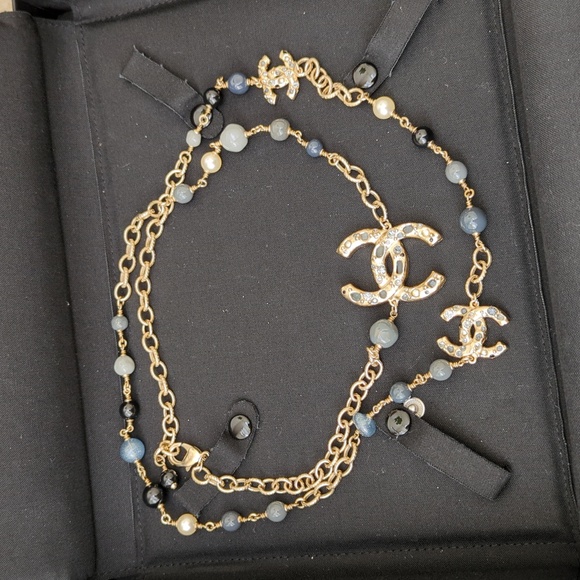 CHANEL | Jewelry | Chanel Cc Pearl Gemstone Chain Long Necklace | Poshmark